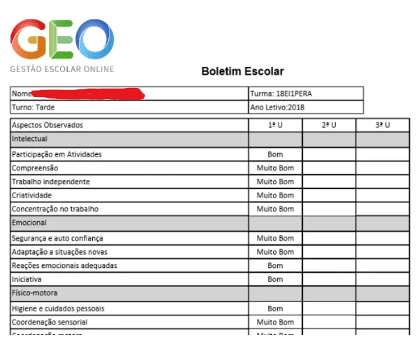 Modelo De Boletim Escolar Infantil Colégio Madre Teresa